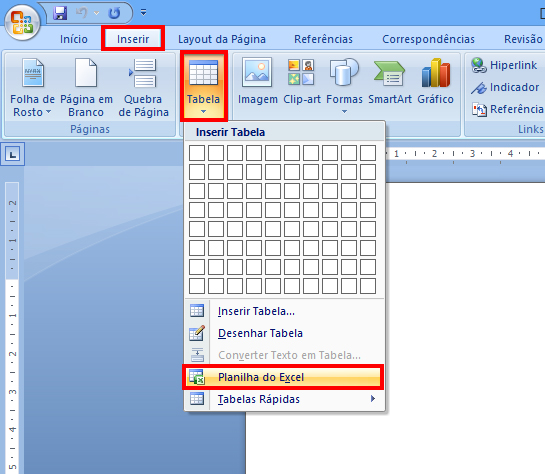 Como adicionar uma planilha do Excel dentro do Word Como adicionar uma planilha do Excel dentro do Word